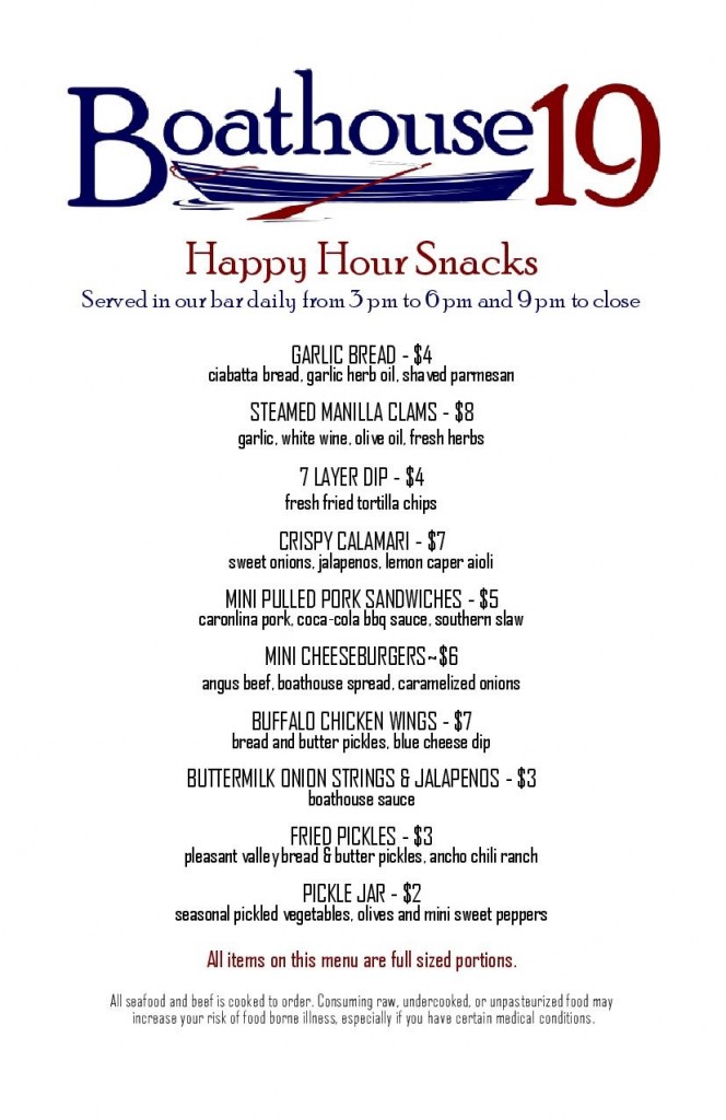Happy Hour Menu - Boathouse 19
